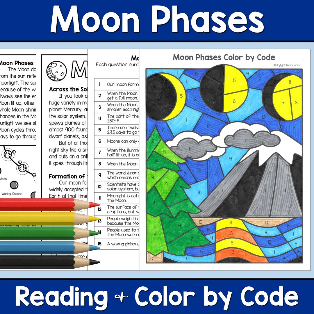 Moon Phases Reading and Color by Number Activity With Space Science ...
