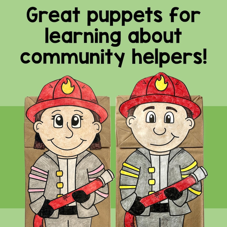 Firefighter Paper Bag Puppets | Fun Community Helper Craft Activity for ...