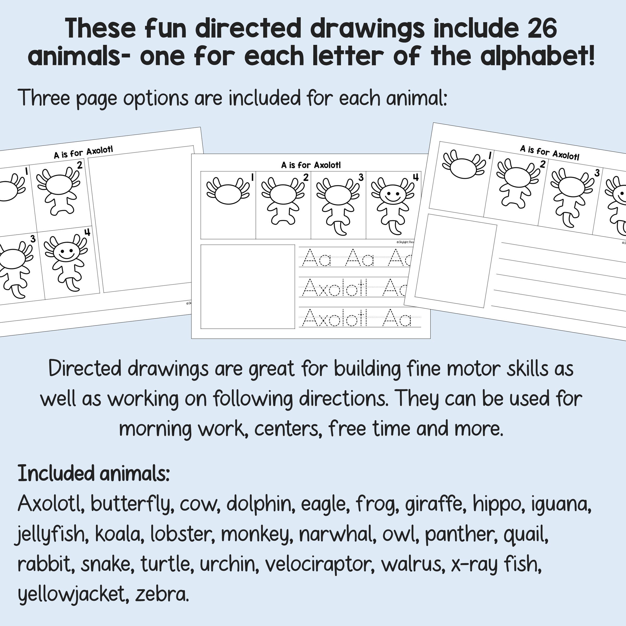 A to Z Animal Directed Drawings | Alphabet Writing Fun for Kids - Etsy