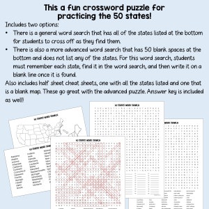 50 States Word Search Puzzle With Two Fun Options | Kids Social Studies ...