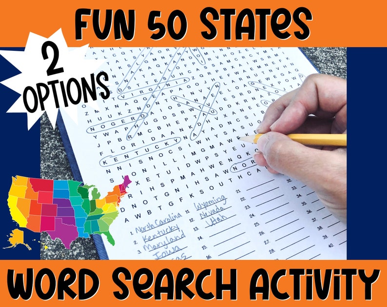 50 States Word Search Puzzle With Two Fun Options Kids - Etsy