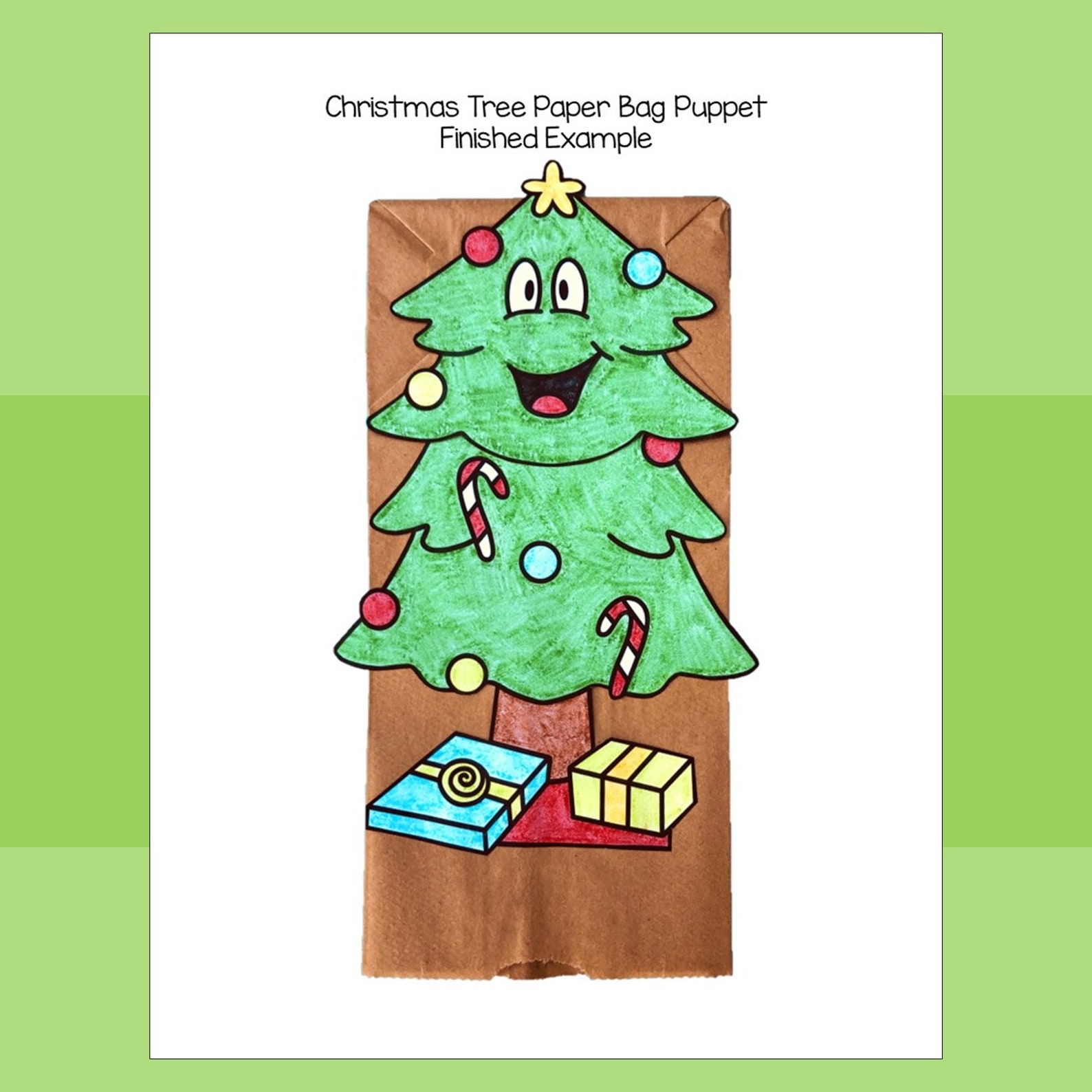 Christmas Tree Paper Bag Puppet | Christmas Craft Activity for December ...
