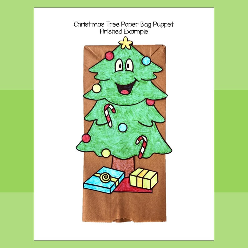 Christmas Tree Paper Bag Puppet | Christmas Craft Activity for December ...