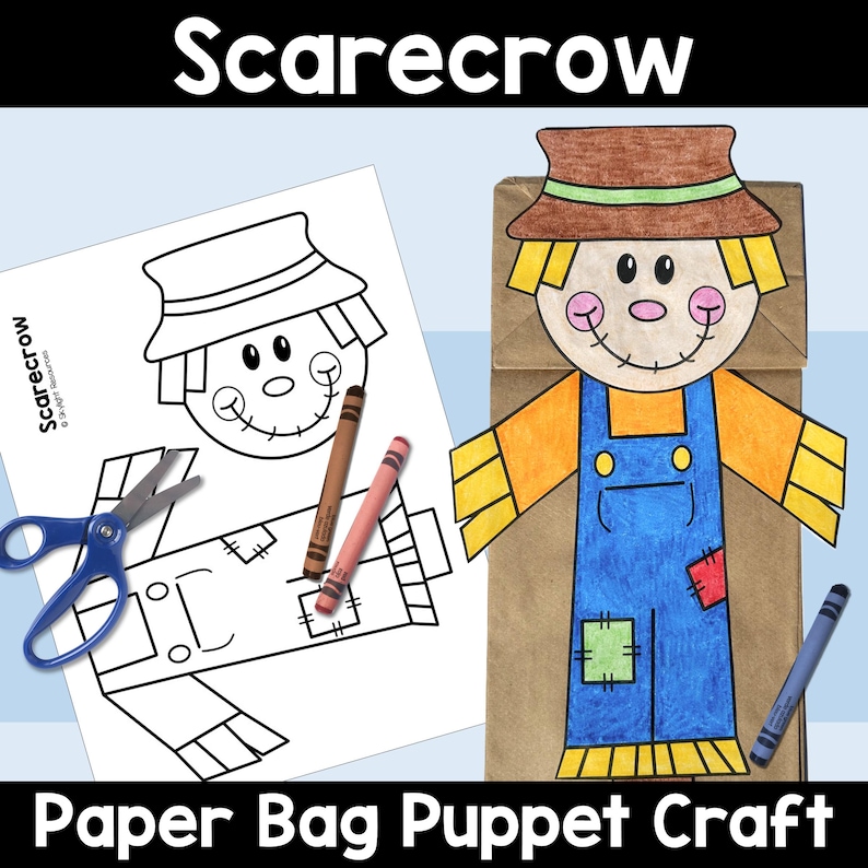Scarecrow Paper Bag Puppet | Kids Fall Craft Activity for School or ...