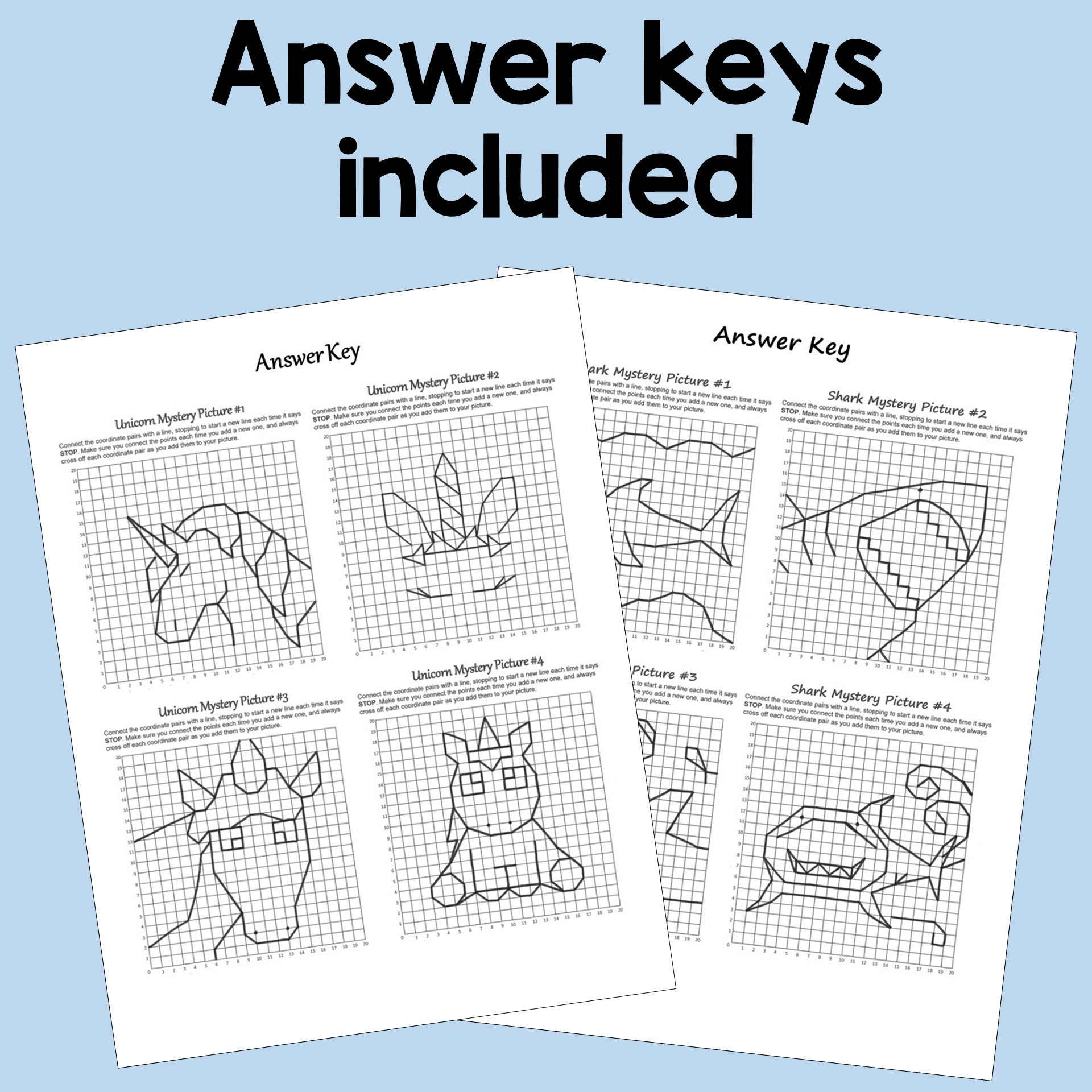 Unicorns and Sharks Coordinate Plane Math Mystery Graphing Pictures in ...