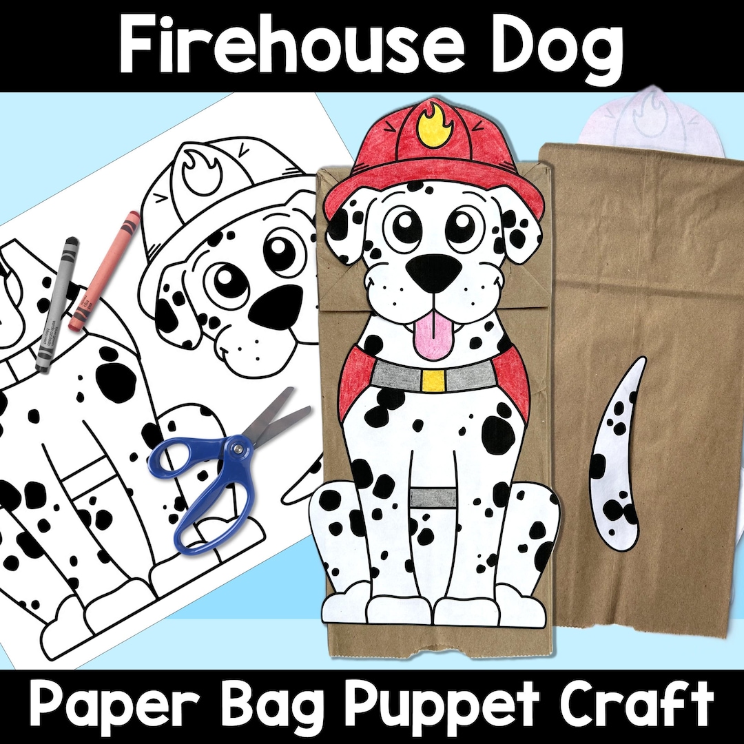 Firefighter Dog Paper Bag Puppet, Fun Fire Safety Craft Activity for ...