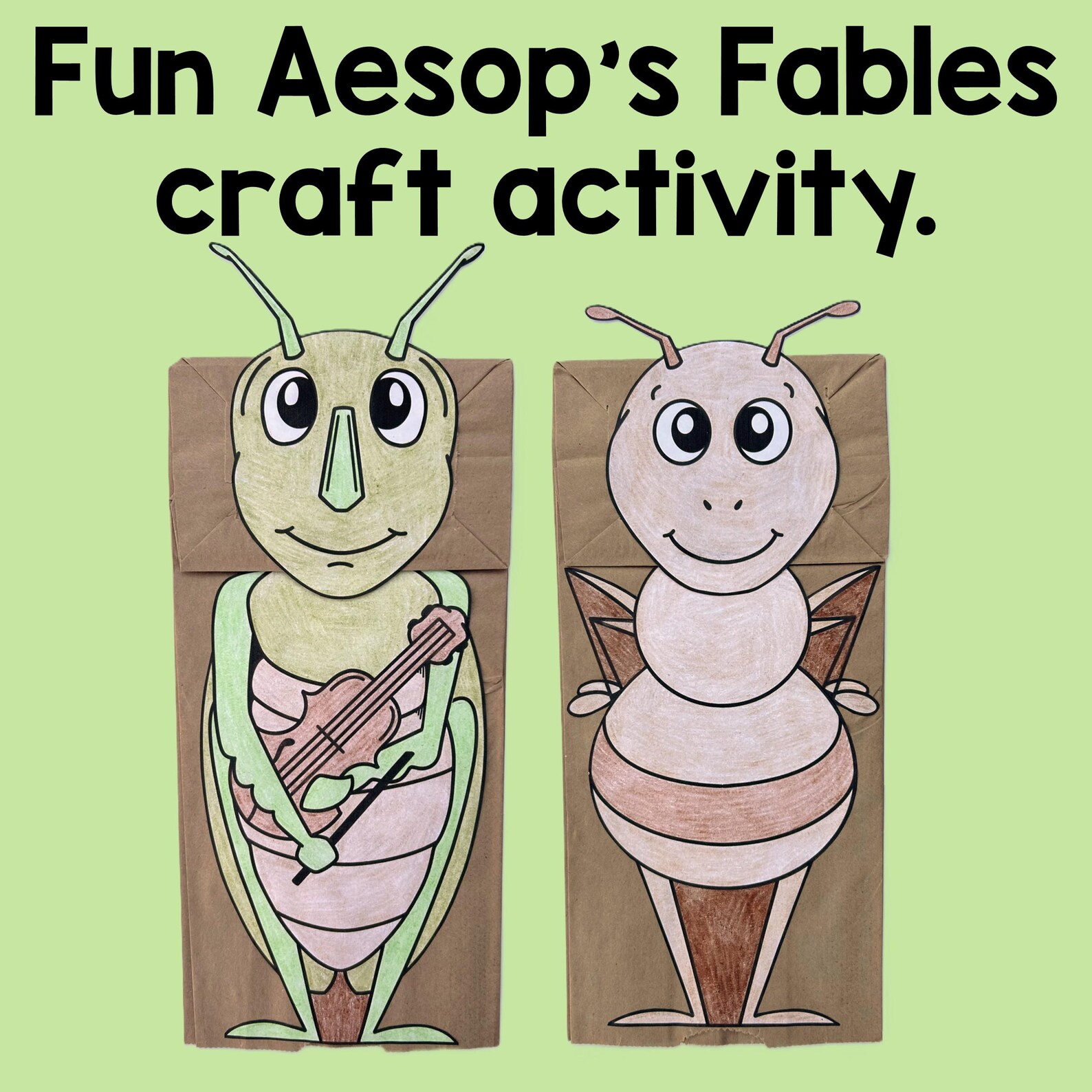 Aesop's Fables Ant and Grasshopper Paper Bag Puppets Kids Reading Time ...