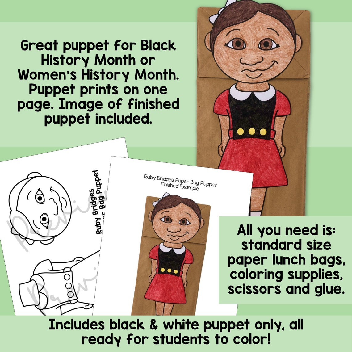 Black History Month | Ruby Bridges Puppet Craft Activity for Kids - Etsy