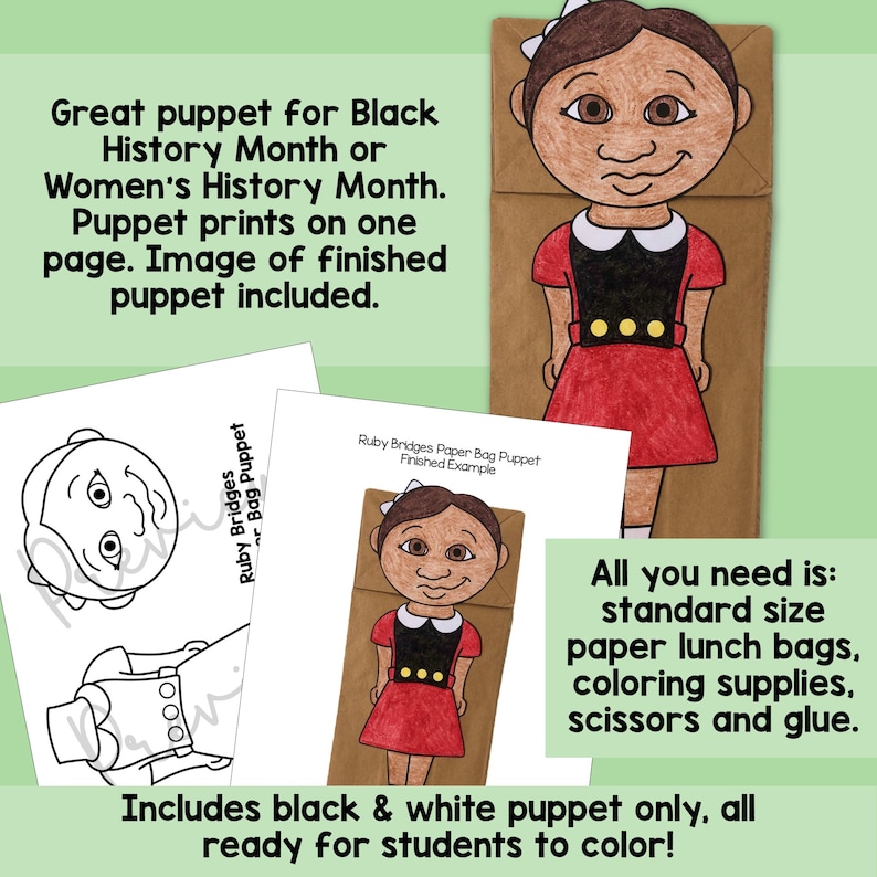 Black History Month | Ruby Bridges Puppet Craft Activity for Kids - Etsy