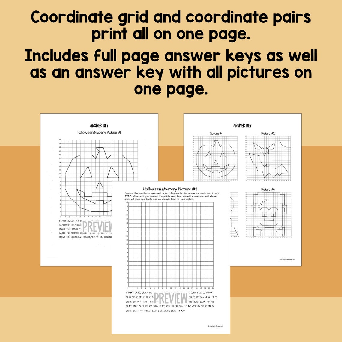 Halloween Coordinate Plane Mystery Pictures in Quadrant I - Etsy