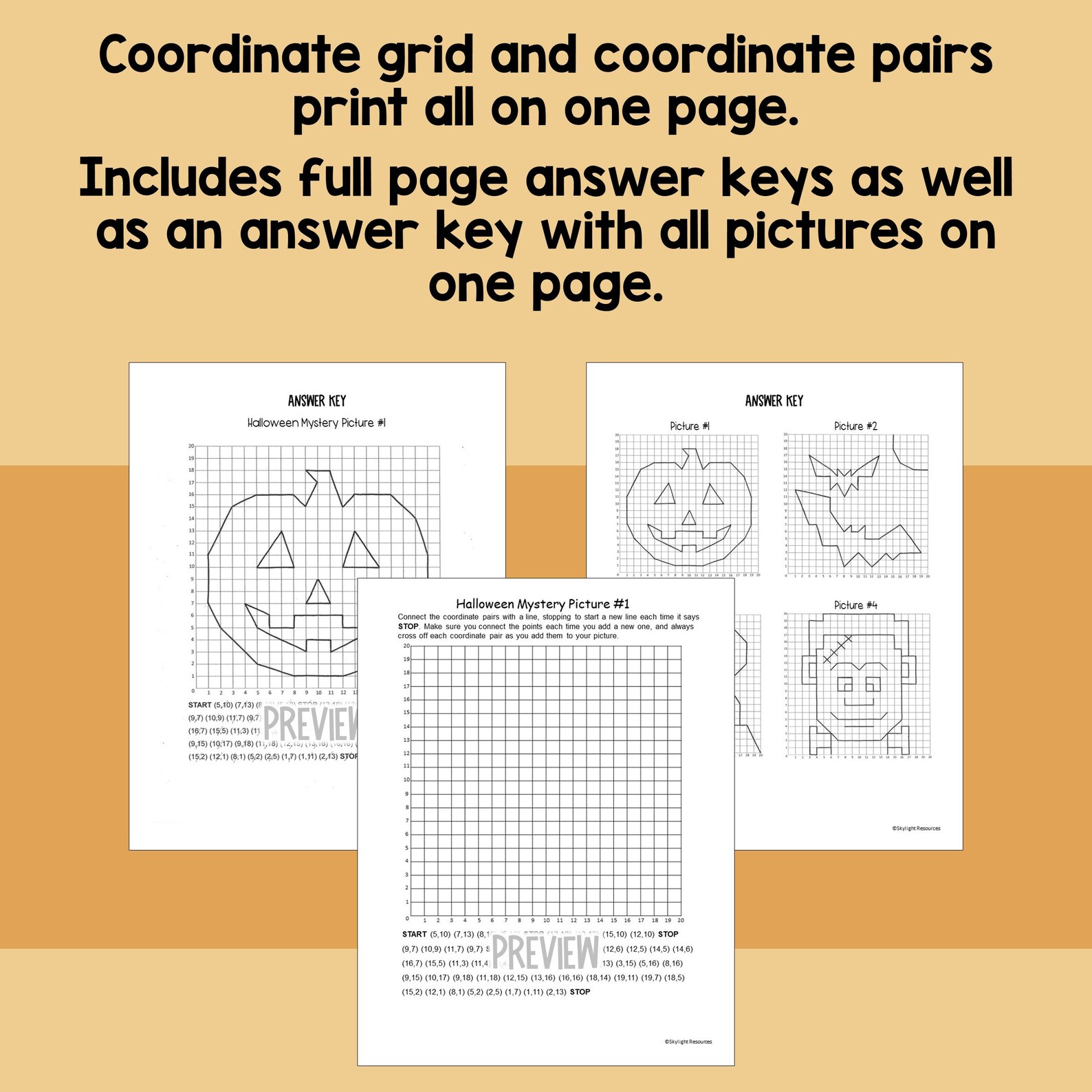 Halloween Coordinate Plane Mystery Pictures in Quadrant I - Etsy