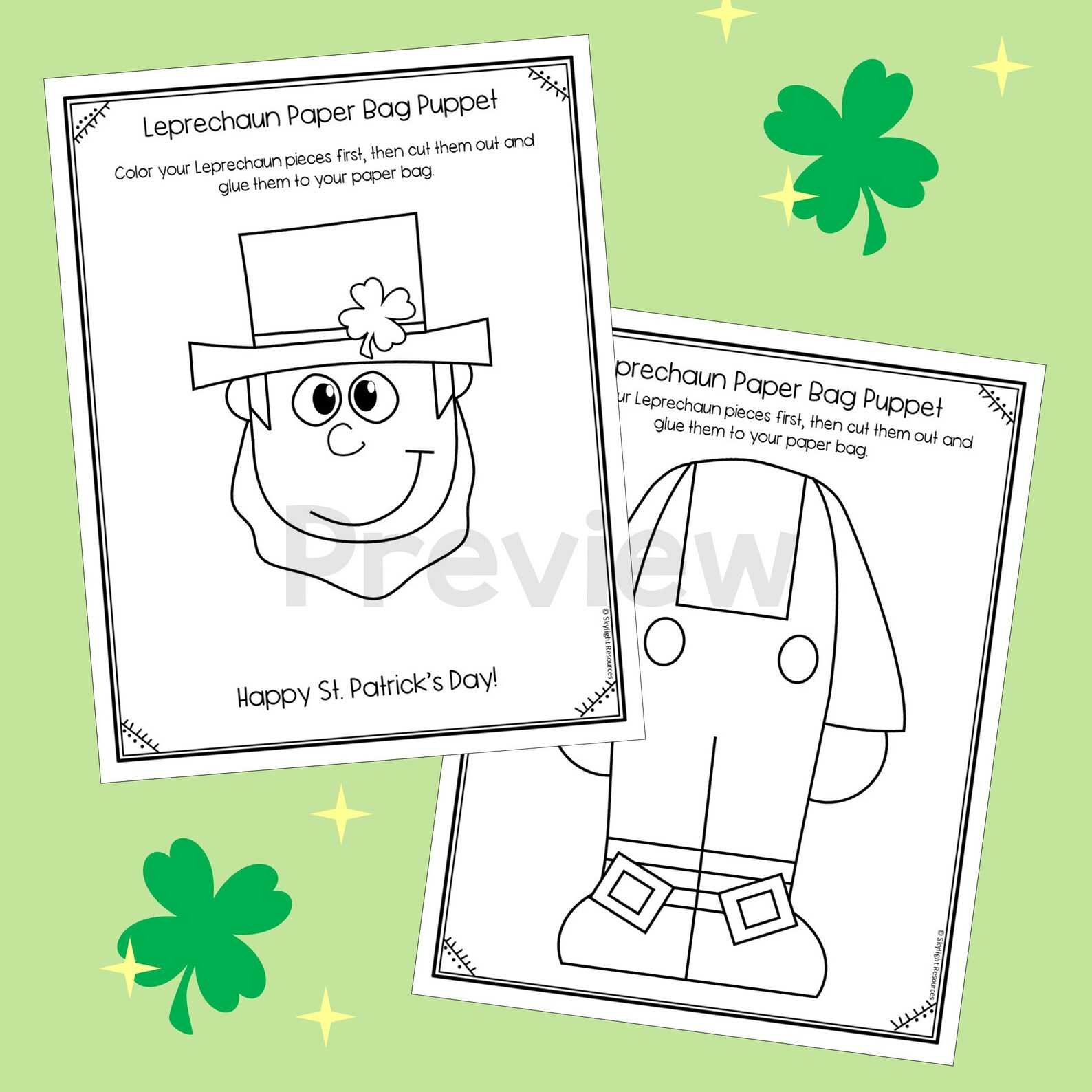 Leprechaun Paper Bag Puppet Kids St. Patrick's Day Craft Activity for ...