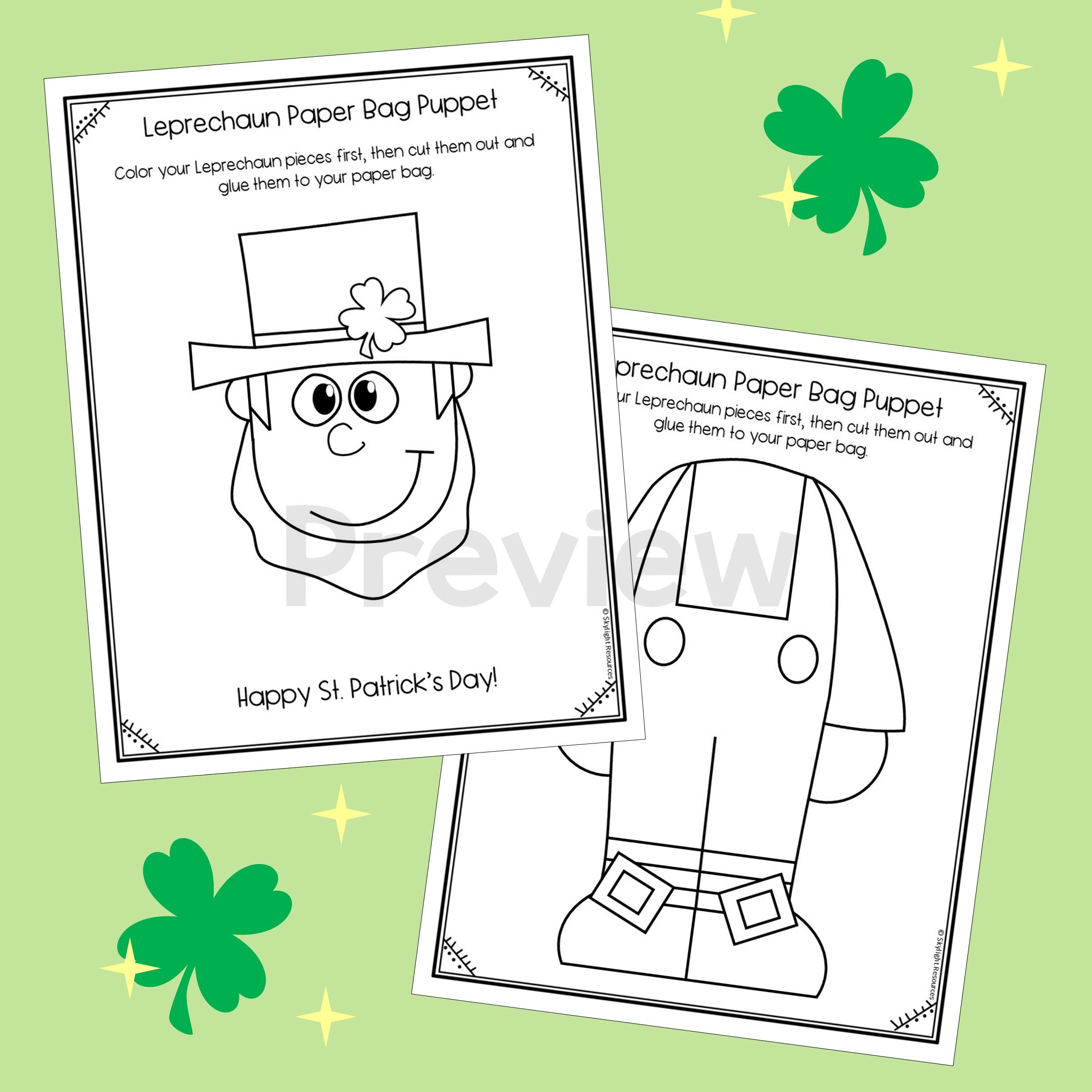 Leprechaun Paper Bag Puppet Kids St. Patrick's Day Craft Activity for ...