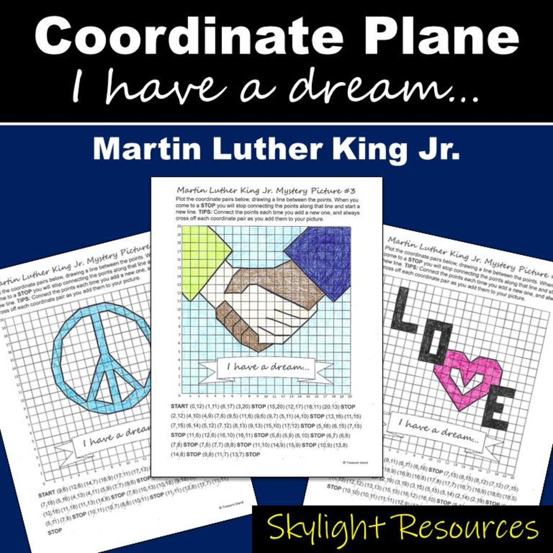 Martin Luther King Jr. Quadrant I Coordinate Plane Mystery Graphing ...