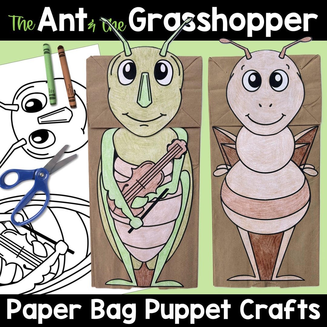 Aesop's Fables Ant and Grasshopper Paper Bag Puppets Kids Reading Time ...