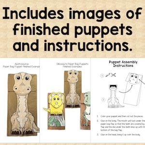 Dinosaur Paper Bag Puppets | T Rex, Apatosaurus and Triceratops Craft ...