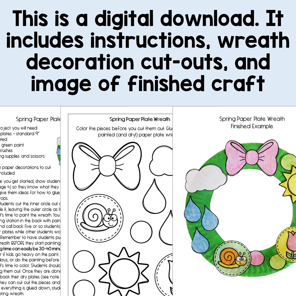 Spring Wreath Paper Plate Craft Activity Art Project for Kids Classroom ...
