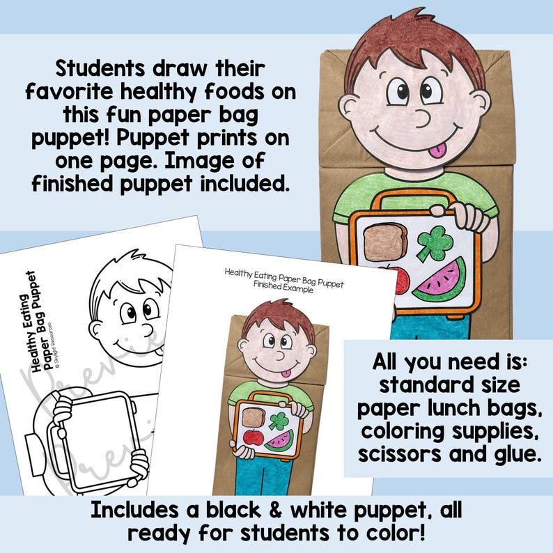 Healthy Eating Fun Paper Bag Puppet | Healthy Food Choices Craft ...