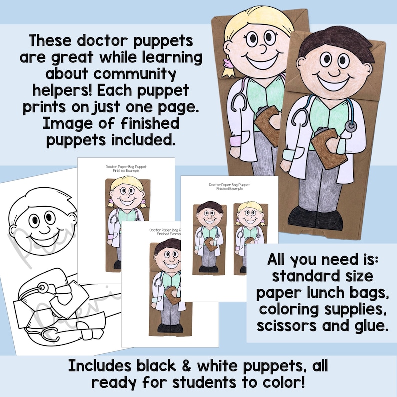 Doctor Paper Bag Puppet | Fun Community Helper Craft Activity for Kids ...