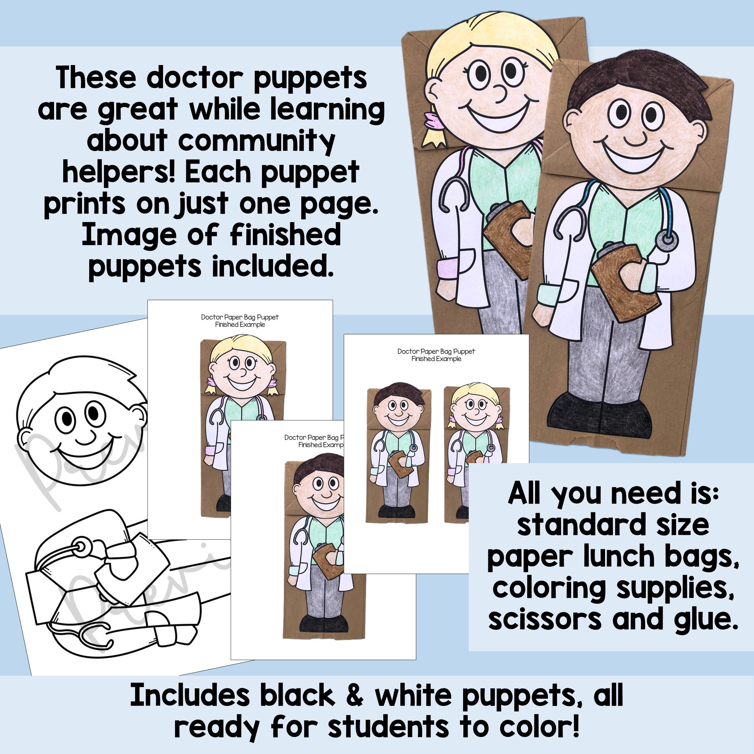 Doctor Paper Bag Puppet | Fun Community Helper Craft Activity for Kids ...