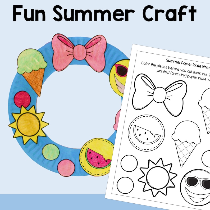 Summer Wreath Paper Plate Craft Activity for Kids - Etsy