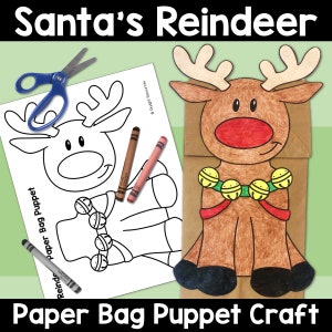 Santa's Reindeer Christmas Paper Bag Puppet Craft Activity for Kids - Etsy