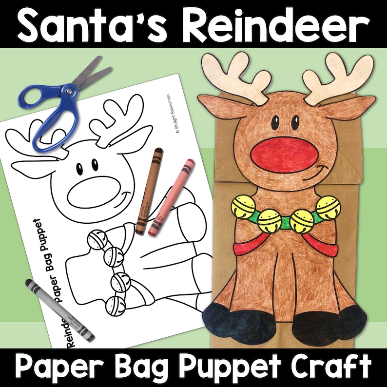 Santa's Reindeer Christmas Paper Bag Puppet Craft Activity for Kids - Etsy