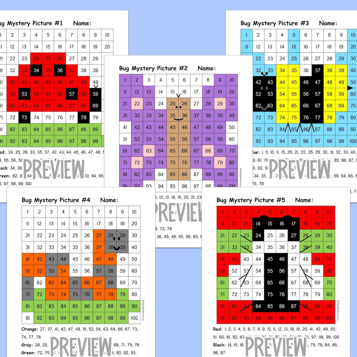 Bugs 100's Chart Mystery Pictures Number Practice - Etsy
