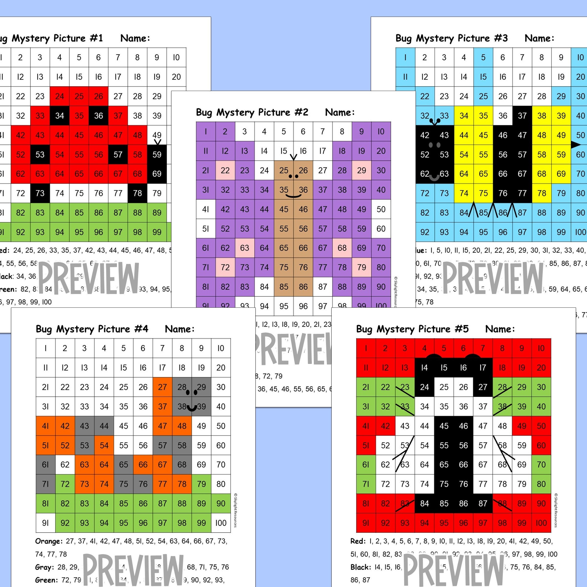 Bugs 100's Chart Mystery Pictures Number Practice - Etsy