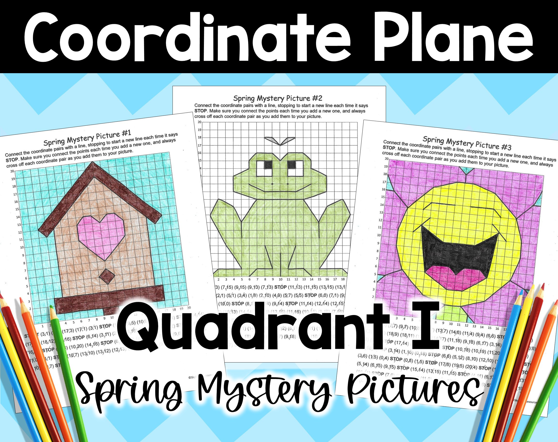Spring Coordinate Plane Mystery Graphing Pictures in Quadrant I Fun ...