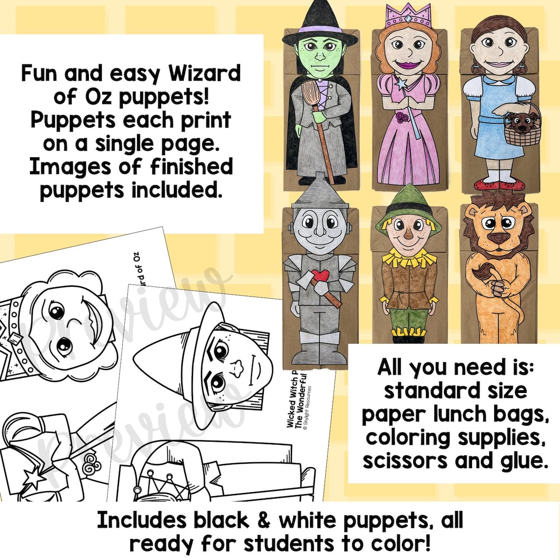 Wizard of Oz Paper Bag Puppets, Fun Craft Activity With Wicked Witch ...