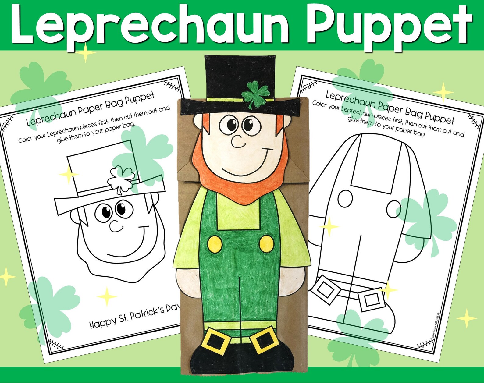 Leprechaun Paper Bag Puppet Kids St. Patrick's Day Craft Activity for ...