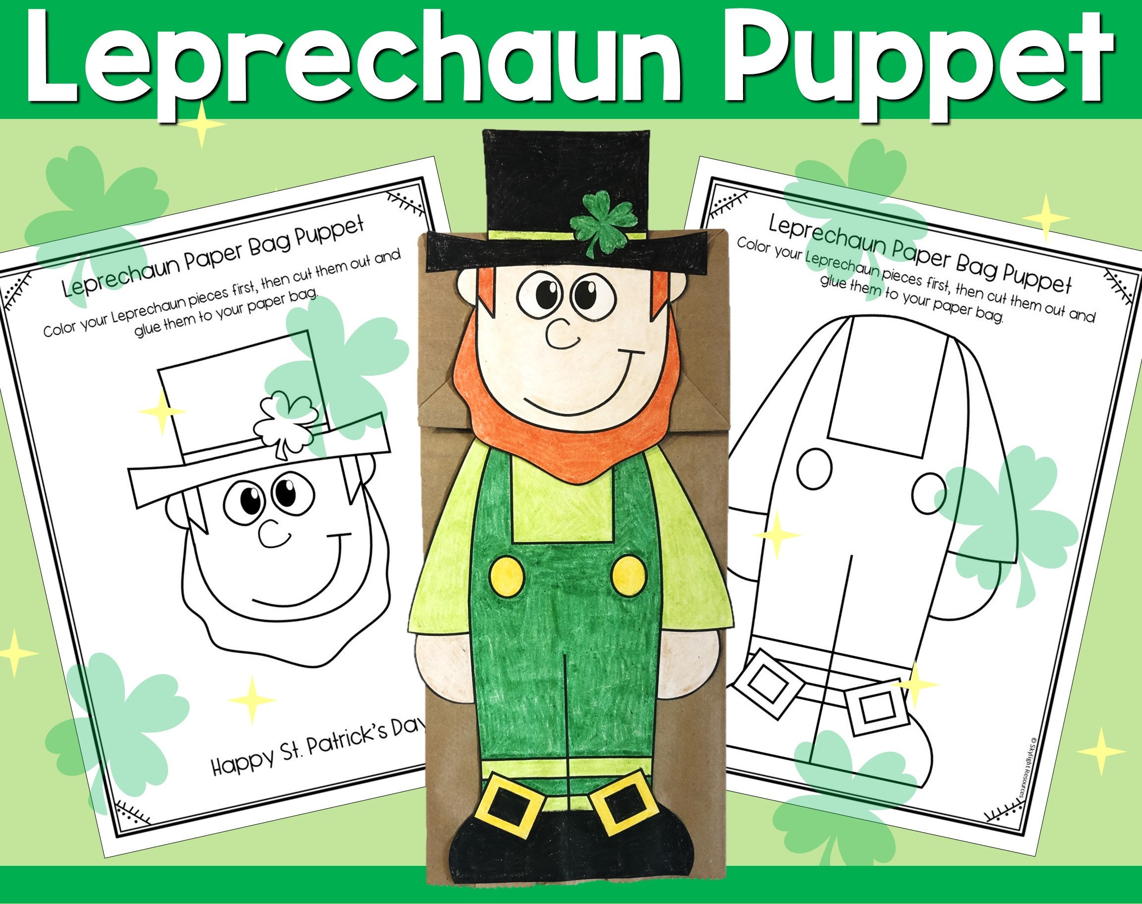 Leprechaun Paper Bag Puppet Kids St. Patrick's Day Craft Activity for ...