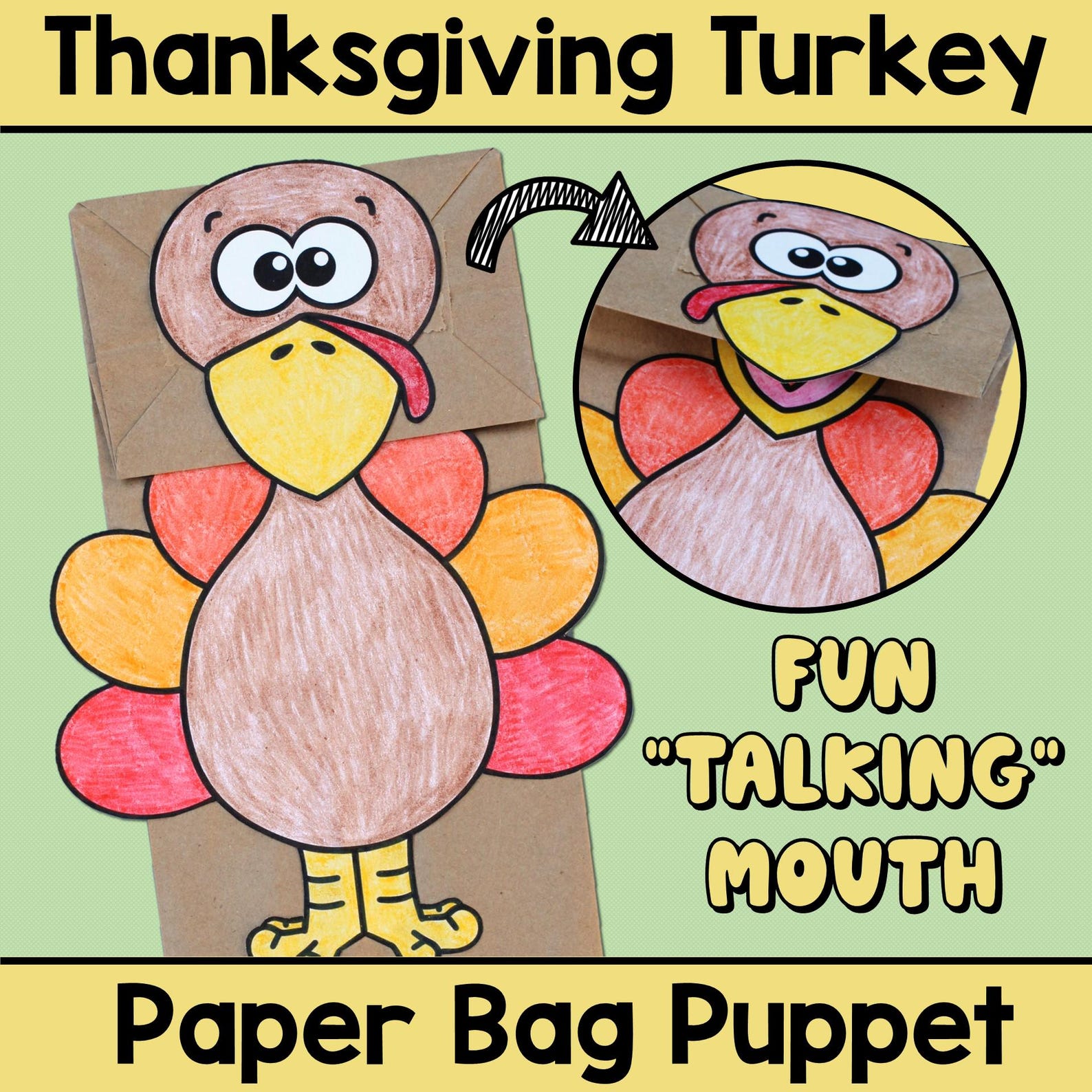 Thanksgiving Turkey Paper Bag Puppet Craft Activity for Kids - Etsy