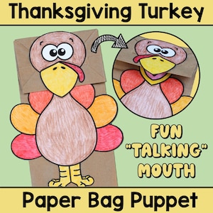 Thanksgiving Turkey Paper Bag Puppet Craft Activity for Kids - Etsy