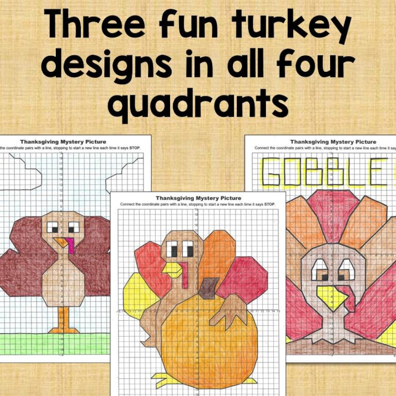 Thanksgiving Turkeys Coordinate Plane Math Mystery Graphing Pictures ...