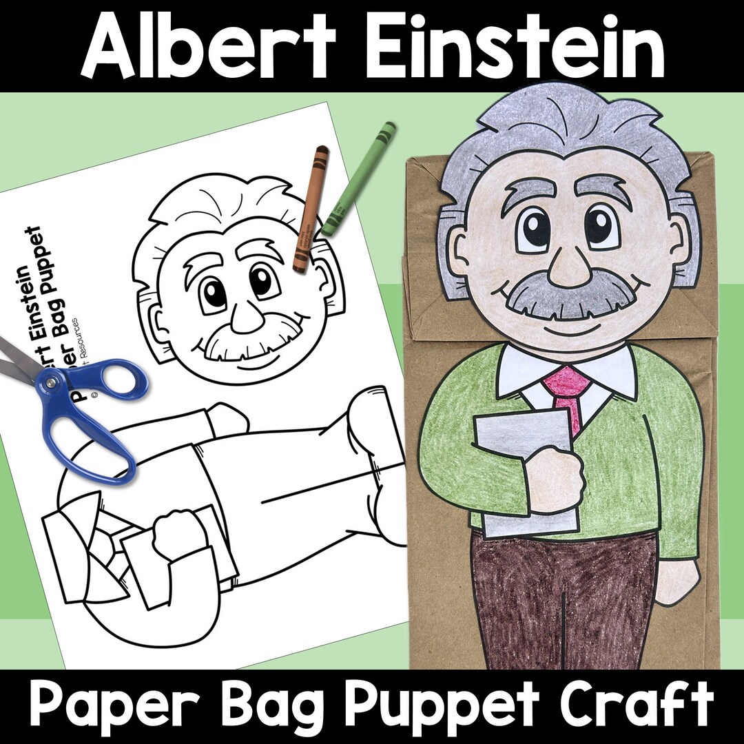 Albert Einstein Paper Bag Puppet Craft Activity, Fun Science Themed ...