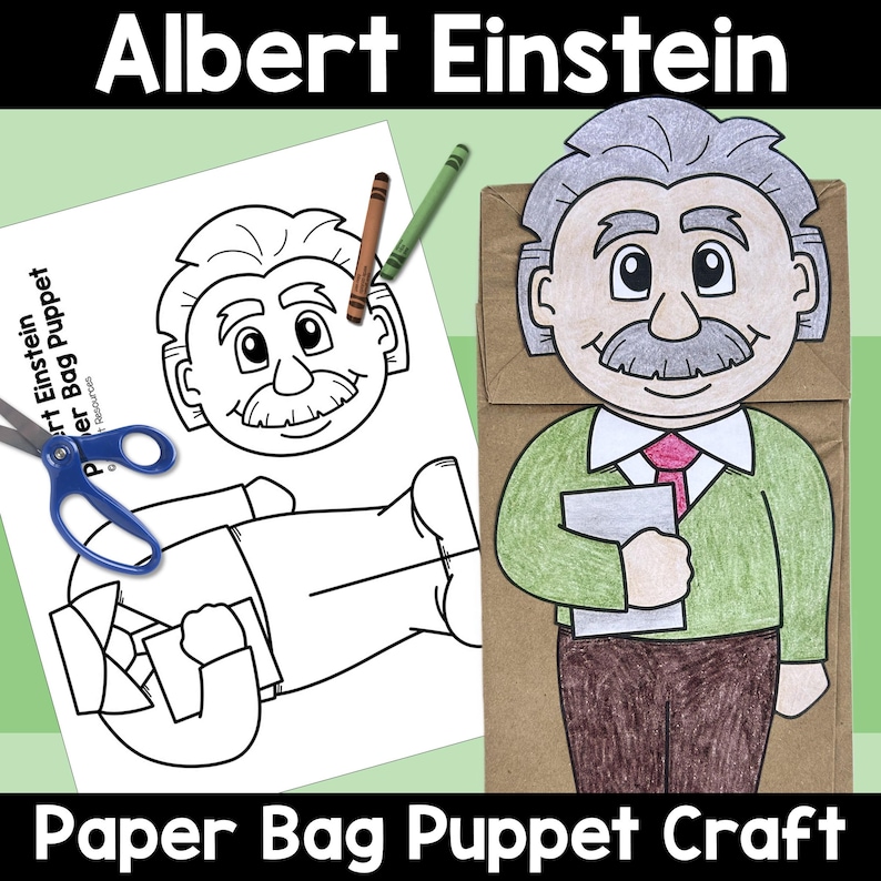 Albert Einstein Paper Bag Puppet Craft Activity, Fun Science Themed ...
