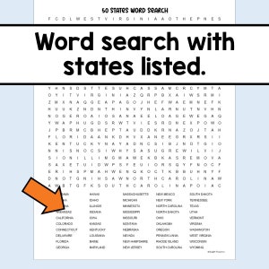 50 States Word Search Puzzle With Two Fun Options | Kids Social Studies ...