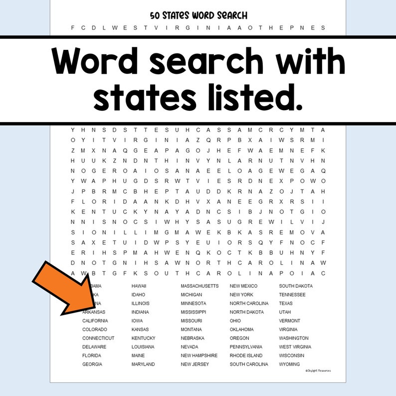 50 States Word Search Puzzle With Two Fun Options | Kids Social Studies ...