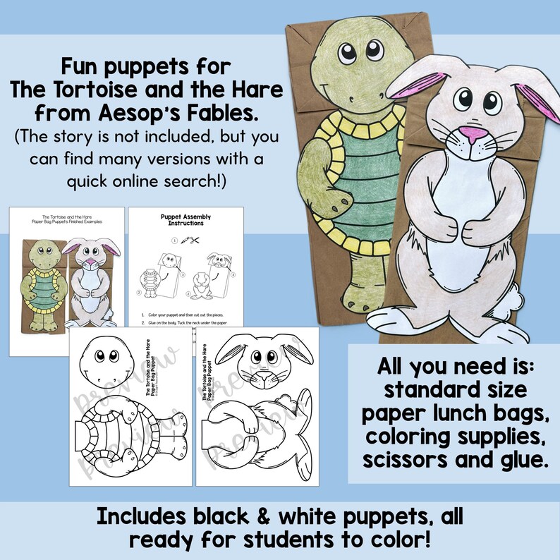 Aesop's Fables the Tortoise and the Hare Paper Bag Puppets Fun Craft ...