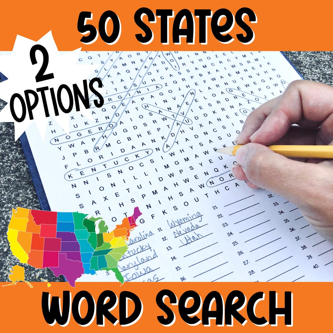 50 States Word Search Puzzle With Two Fun Options | Kids Social Studies ...
