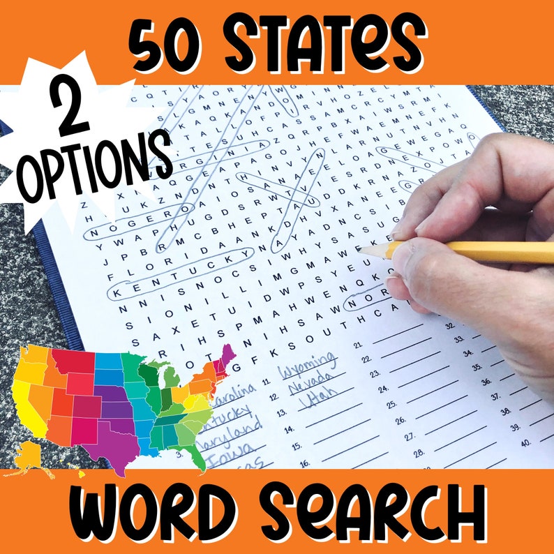 50 States Word Search Puzzle With Two Fun Options | Kids Social Studies ...