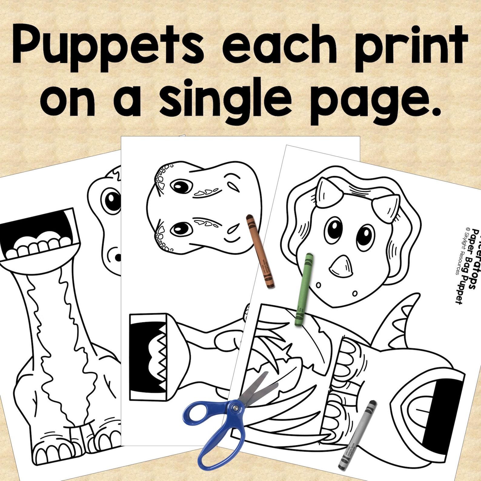 Dinosaur Paper Bag Puppets | T Rex, Apatosaurus and Triceratops Craft ...