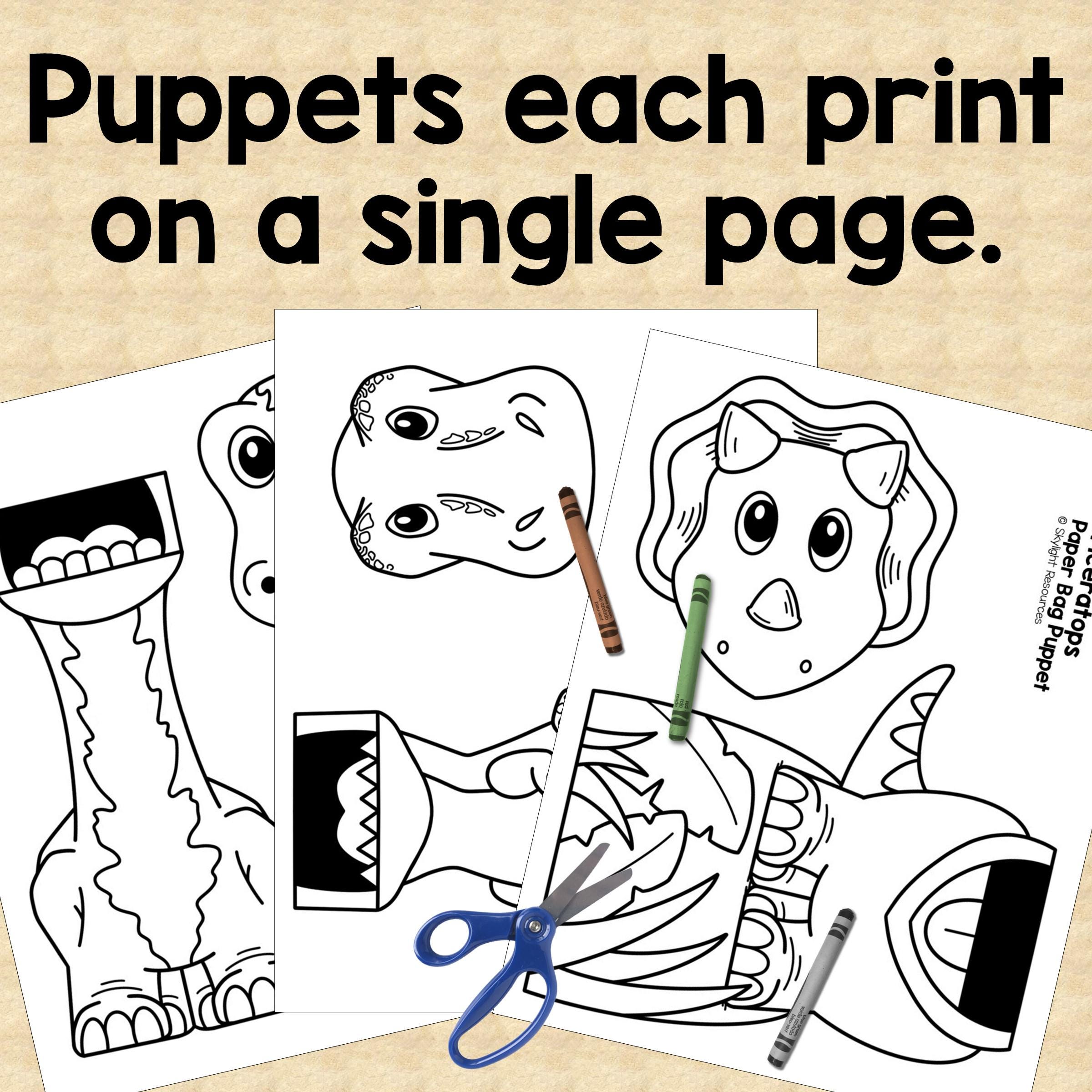 Dinosaur Paper Bag Puppets | T Rex, Apatosaurus and Triceratops Craft ...