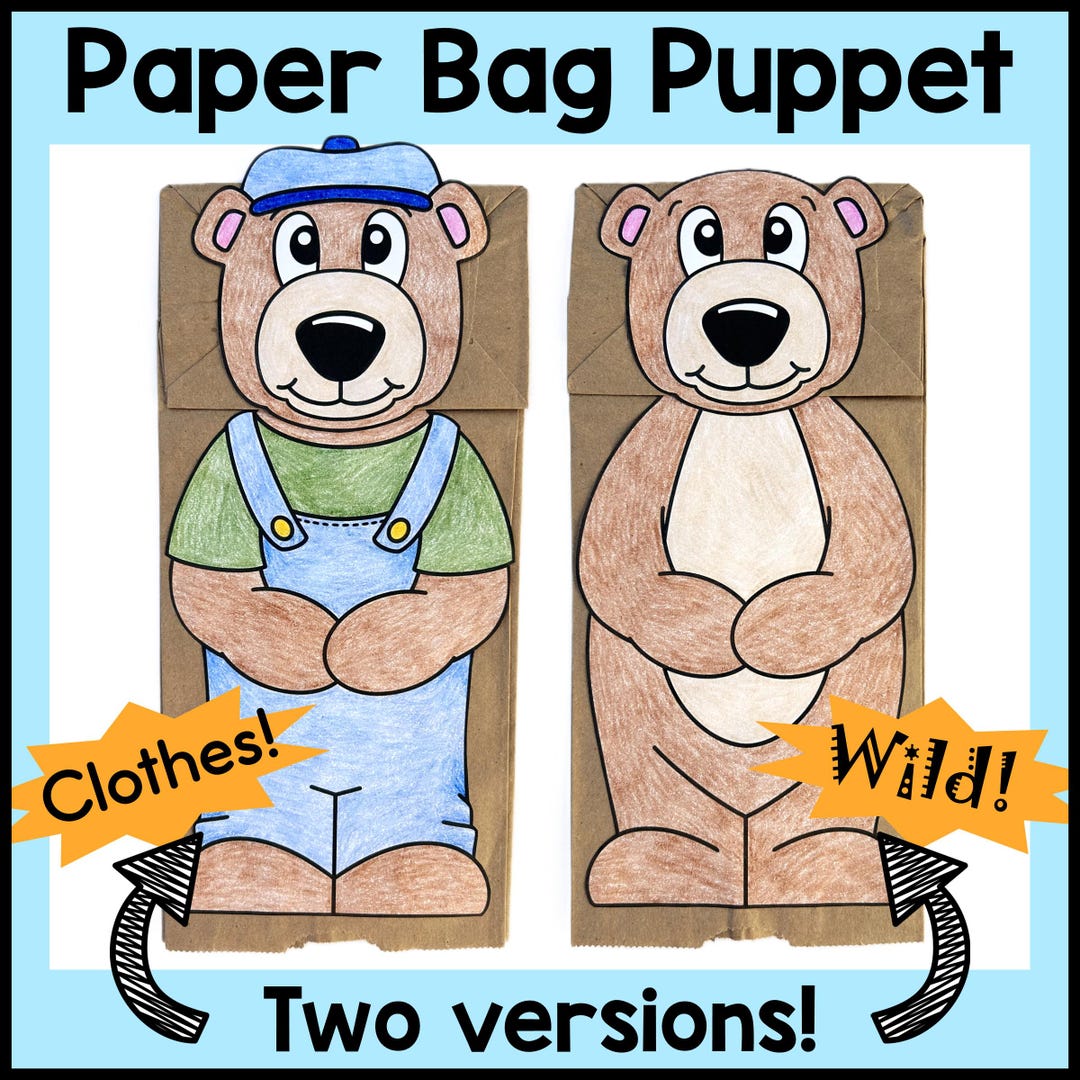 Bear Paper Bag Puppet Craft Project, Forest Animal Activity Template ...