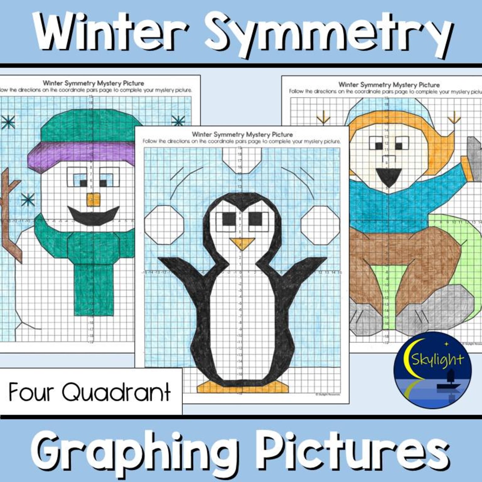Winter Coordinate Plane Graphing Pictures Four Quadrant Symmetry Math ...