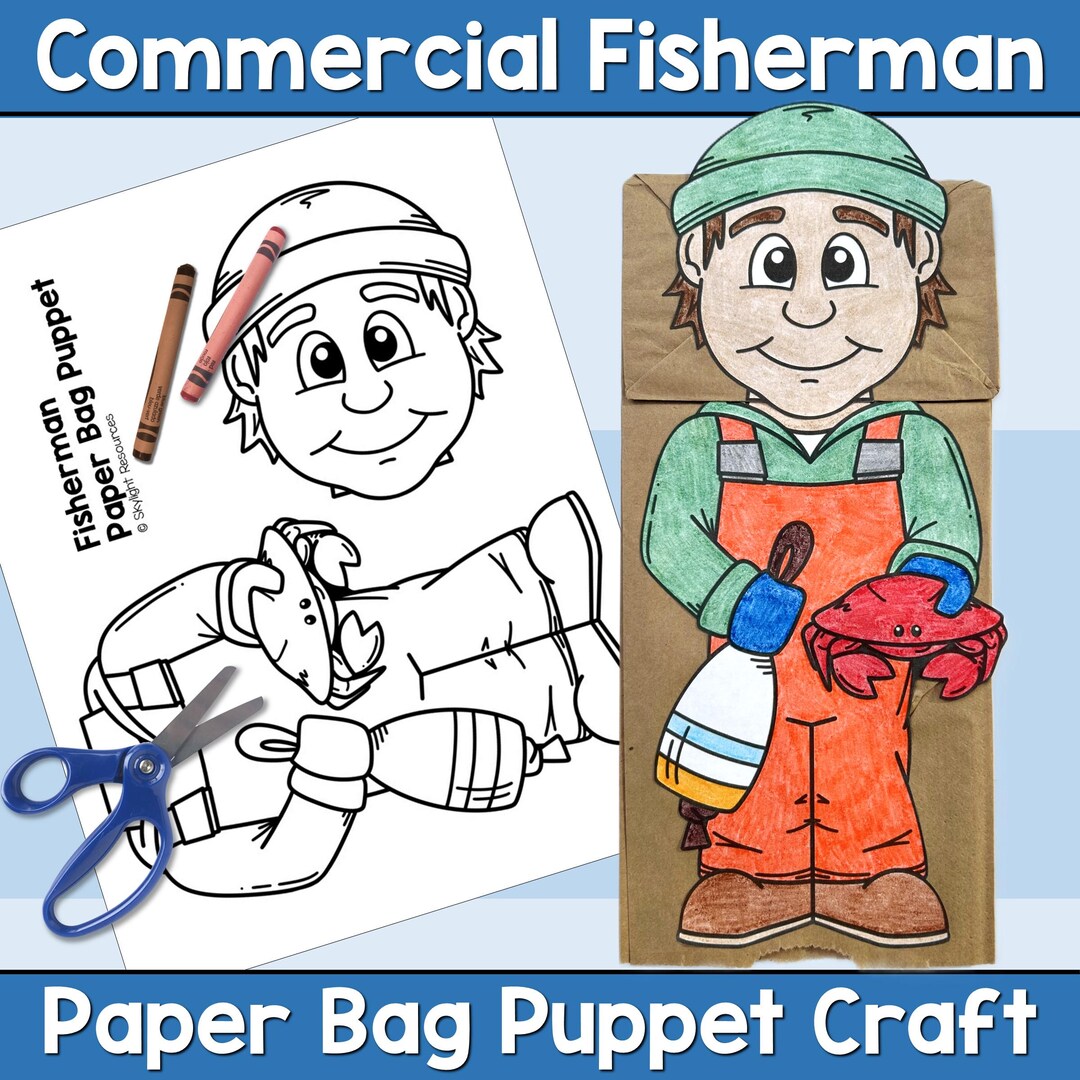 Commercial Fisherman Paper Bag Puppet Ocean Themed Career Craft ...