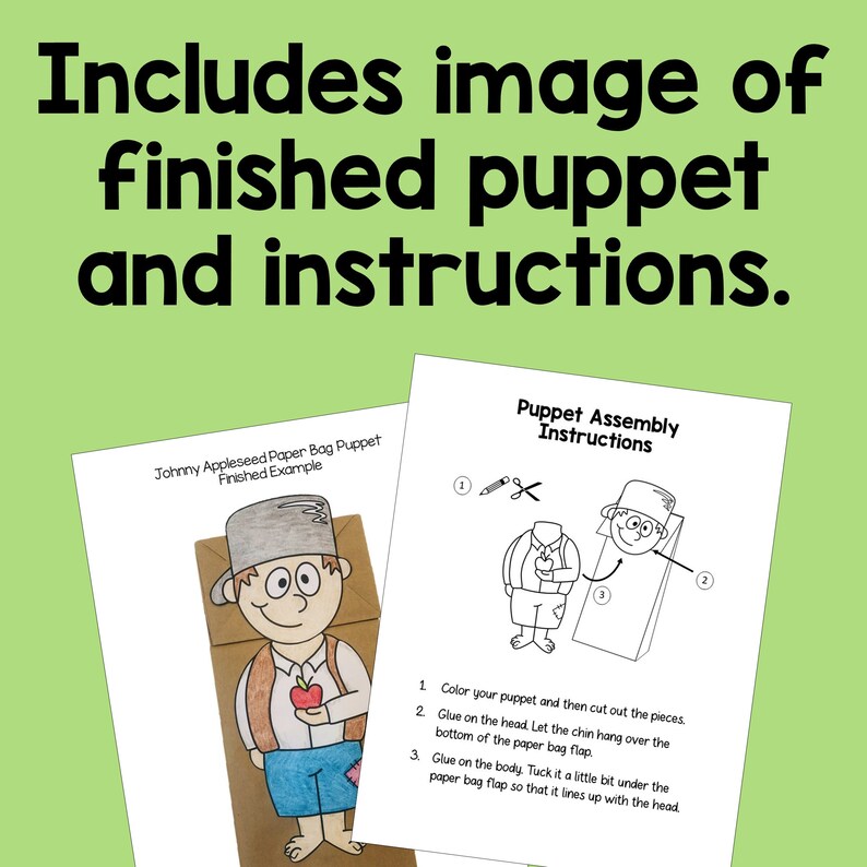 Johnny Appleseed Craft | Paper Bag Puppet Kids Activity - Etsy