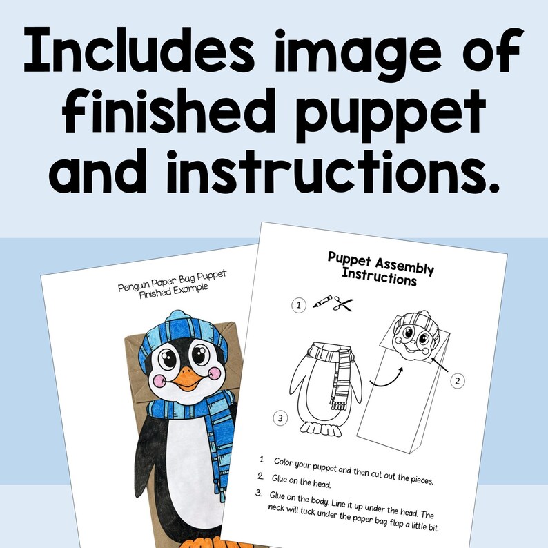 Penguin Paper Bag Puppet Craft Activity, Fun Winter Animal Project for ...